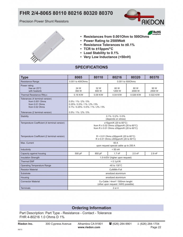 Riedon 8065 technical document page 1