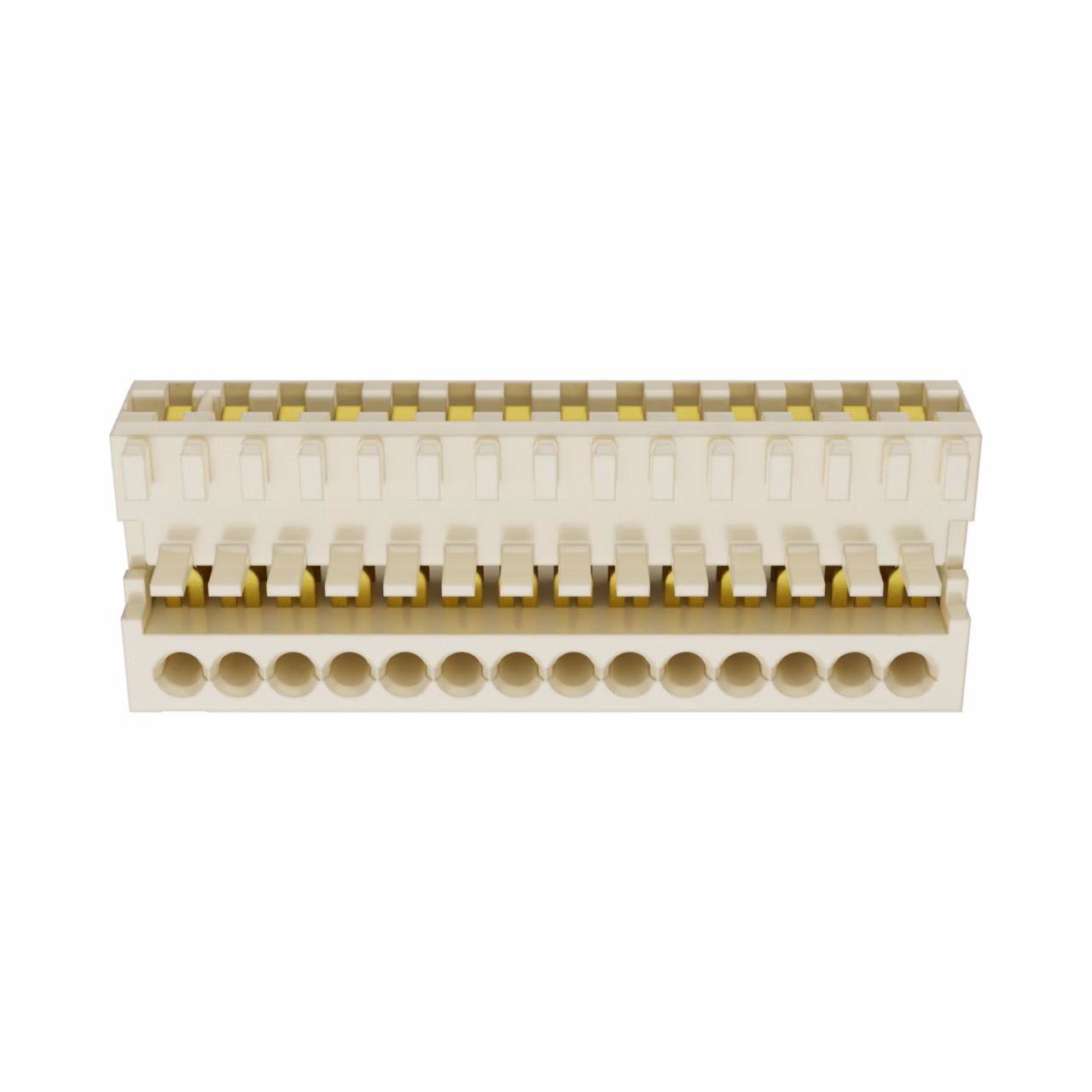 Appli-Mate RAST 2.5 Connector, 2.50mm Pitch, Female, 14 Circuits, Polarizing Rib Between 1/2, Locking Pips, Slotted Endwalls, Brown Color Stripe, Gold Plating for sale