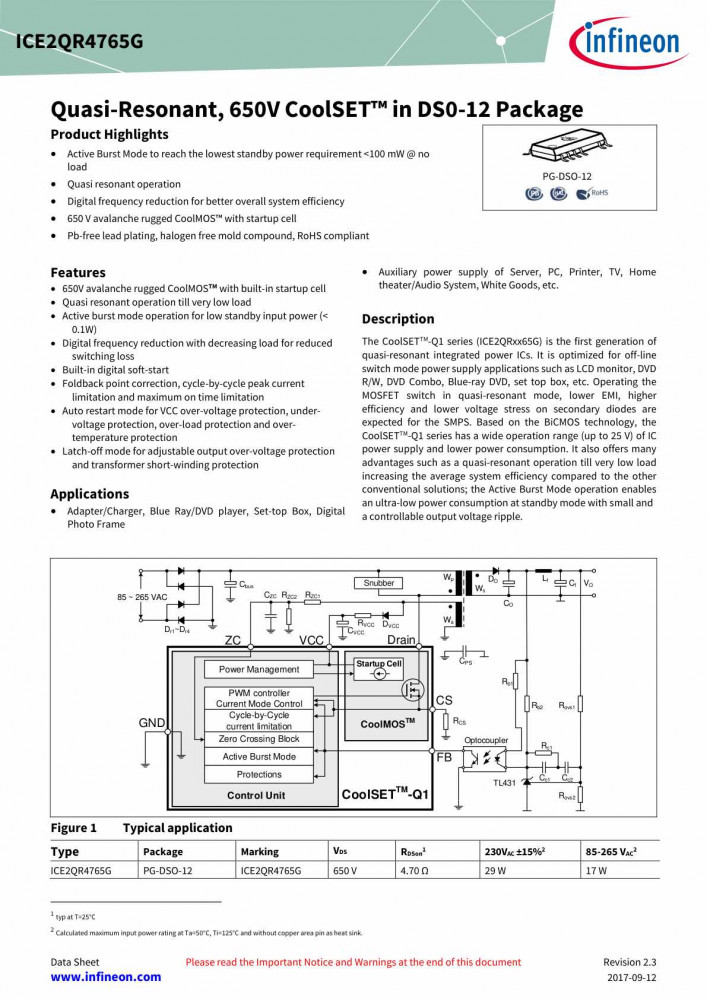 ICE2QR4765G datasheet page 1