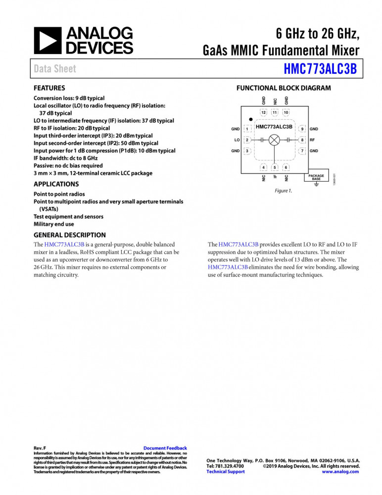HMC773ALC3B datasheet page 1
