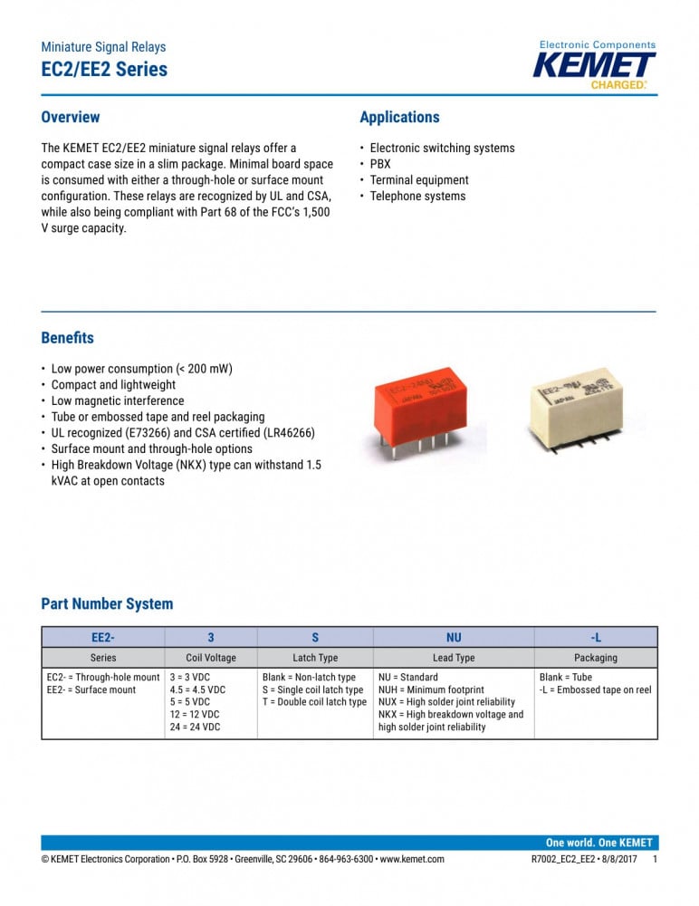 KEMET EC2 EE2 datasheet page 1