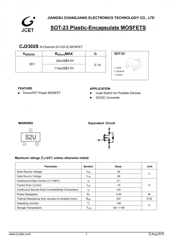 CJ2302S datasheet page 1