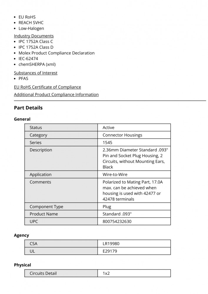 Molex .093 standard pin terminals document preview, page 2