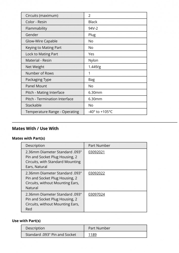 Molex .093 standard pin terminals document preview, page 3
