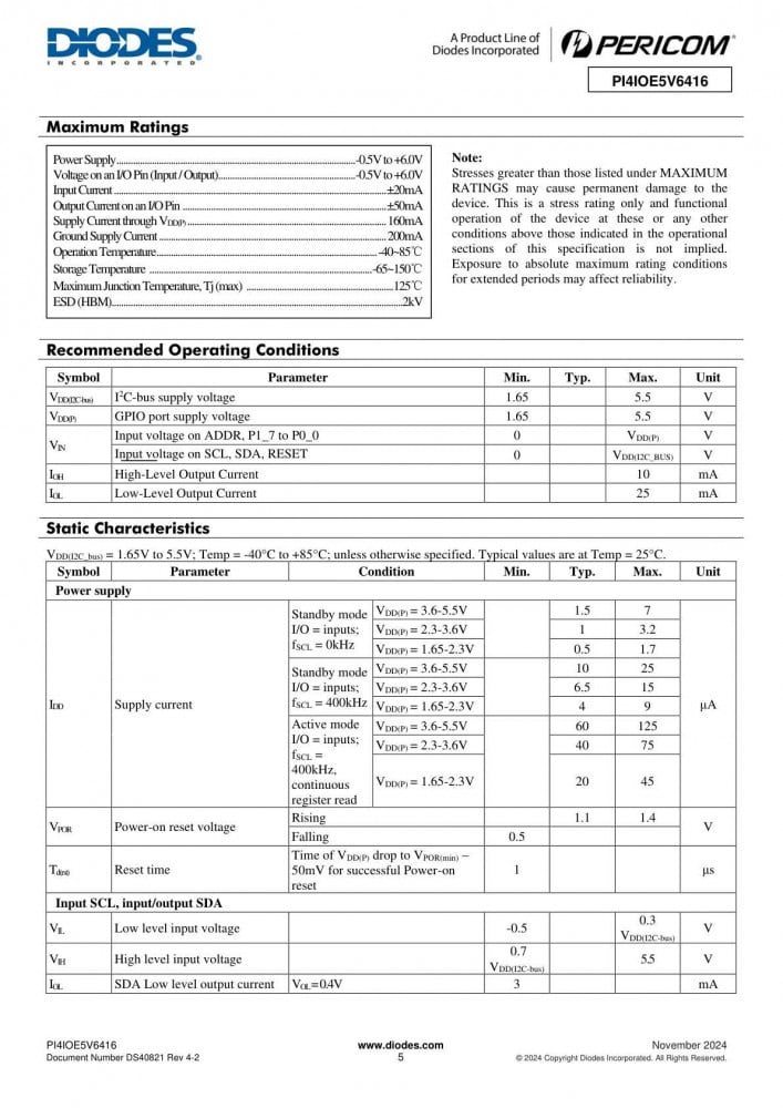 PI4IOE5V6416ZDEX datasheet page 5