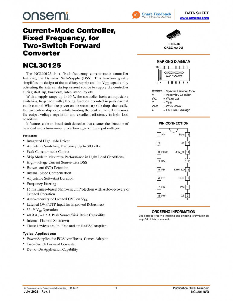 NCL30125 datasheet page image 1