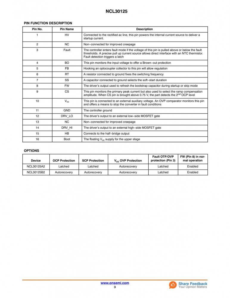 NCL30125 datasheet page image 3