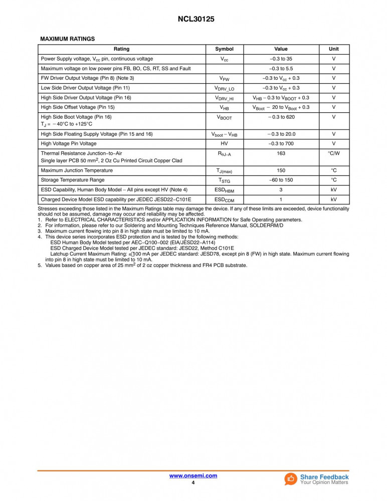 NCL30125 datasheet page image 4