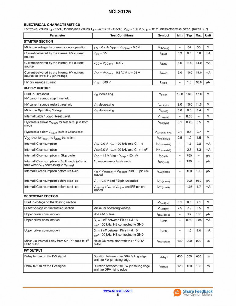 NCL30125 datasheet page image 5