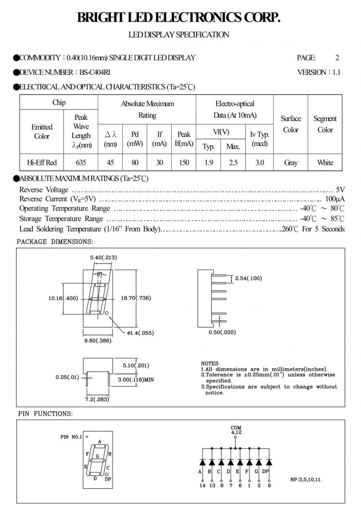 BS-C404RI datasheet page 1