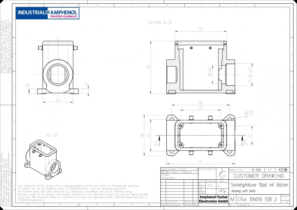Amphenol C146 10N010 508 2 technical drawing