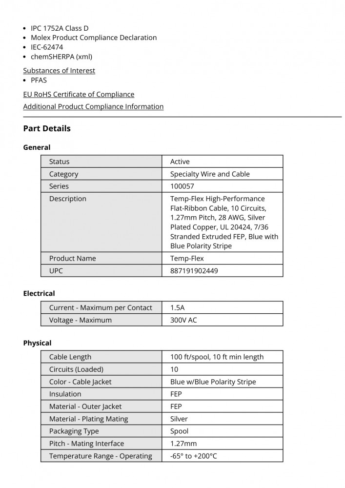MOLEX cable specification document, page 2