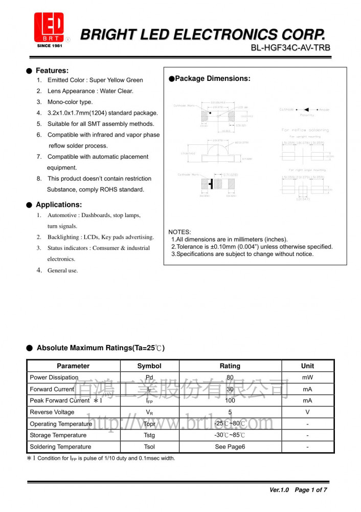 BL-HGF34C-AV-TRB datasheet page 1