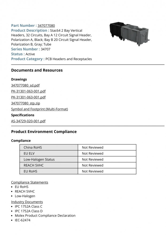 MOLEX 347077080 technical document preview, page 1