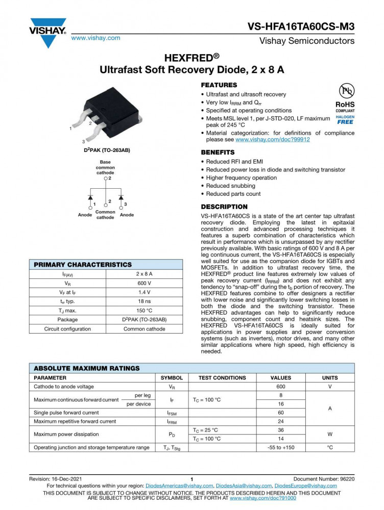 VS-HFA16TA60CS datasheet page 1