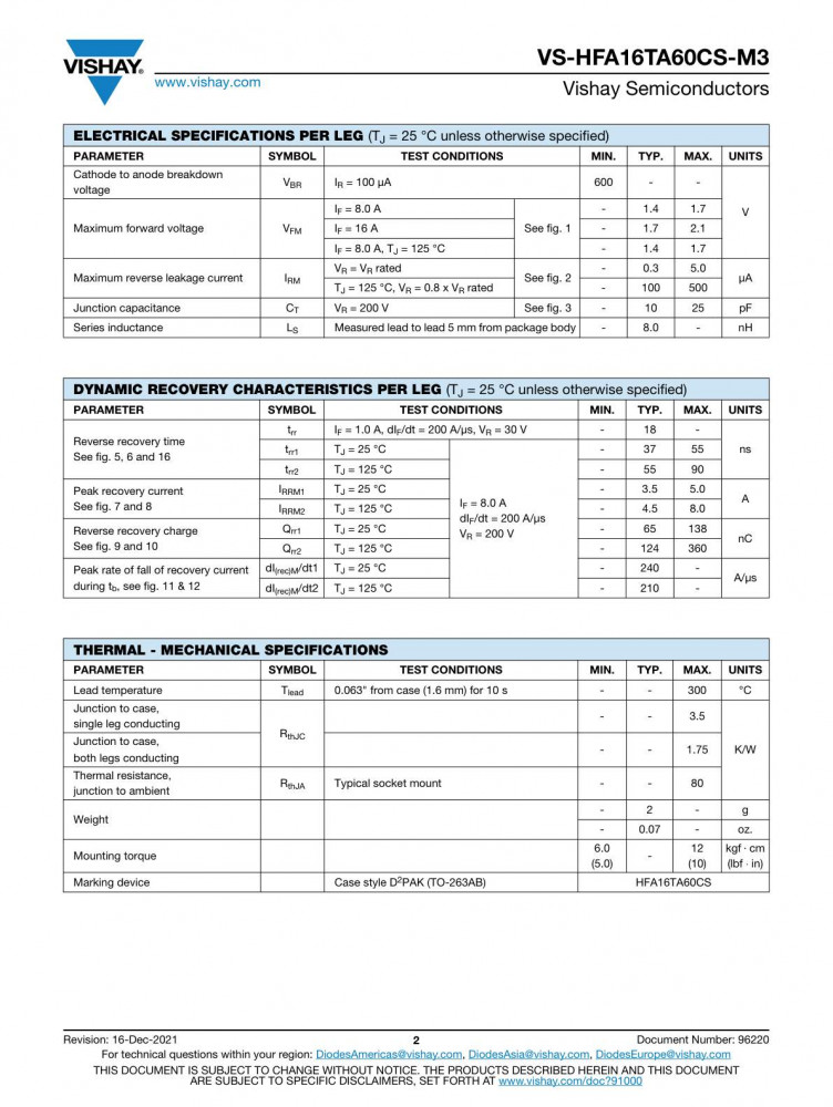 VS-HFA16TA60CS datasheet page 2