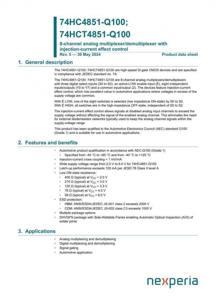 74HC4851 datasheet page 1