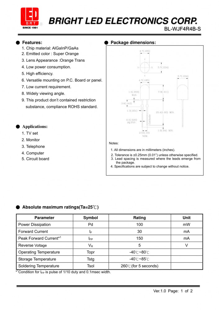 BL-WJF4R4B-S technical document page 1