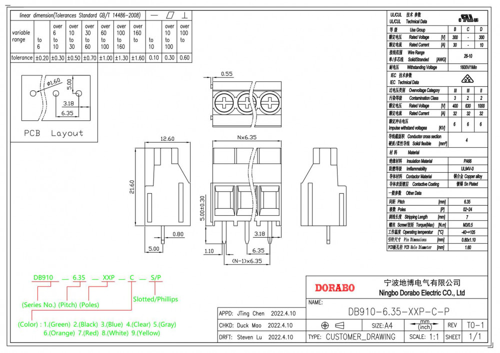 DORABO DB910-6.35 series technical drawing preview