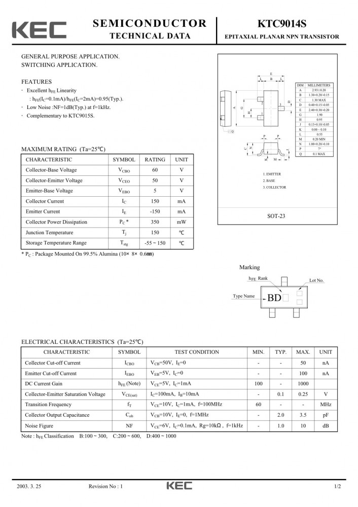 KTC9014S-C-RTK/P datasheet page 1