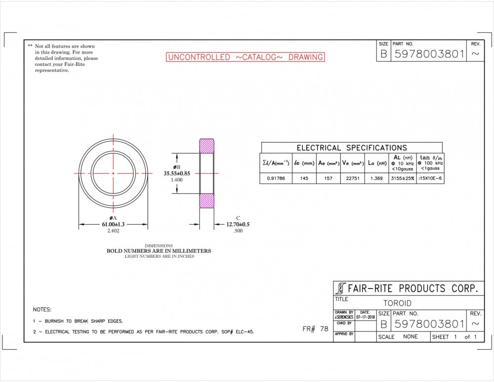 Fair-Rite 5978003801 technical document preview