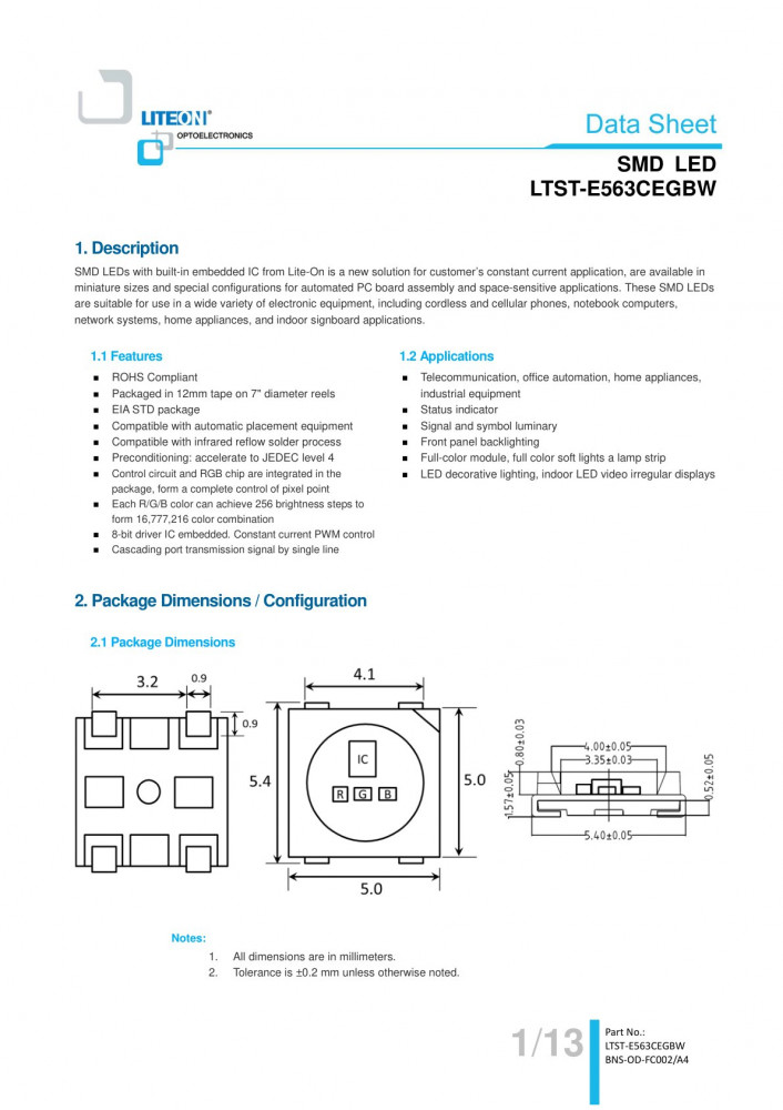 LTST-E563CEGBW datasheet page 2