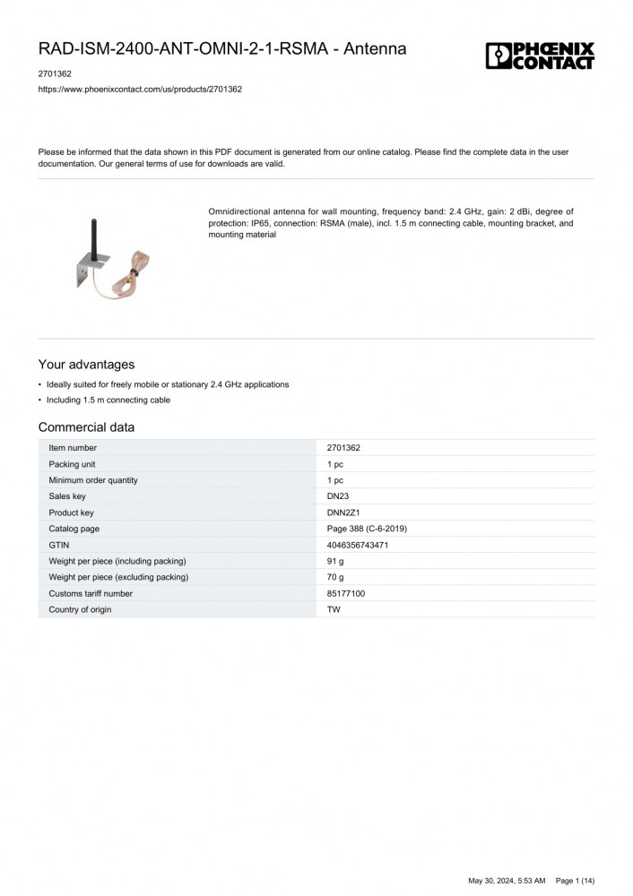 Phoenix Contact 2701362 technical document page 1