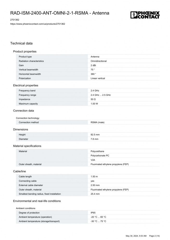 Phoenix Contact 2701362 technical document page 2