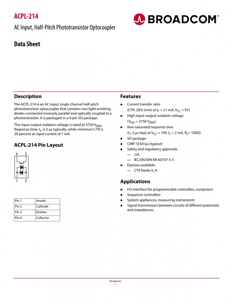 ACPL-214 datasheet page 1