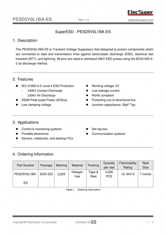PESD5V0L1BA-ES datasheet page 1