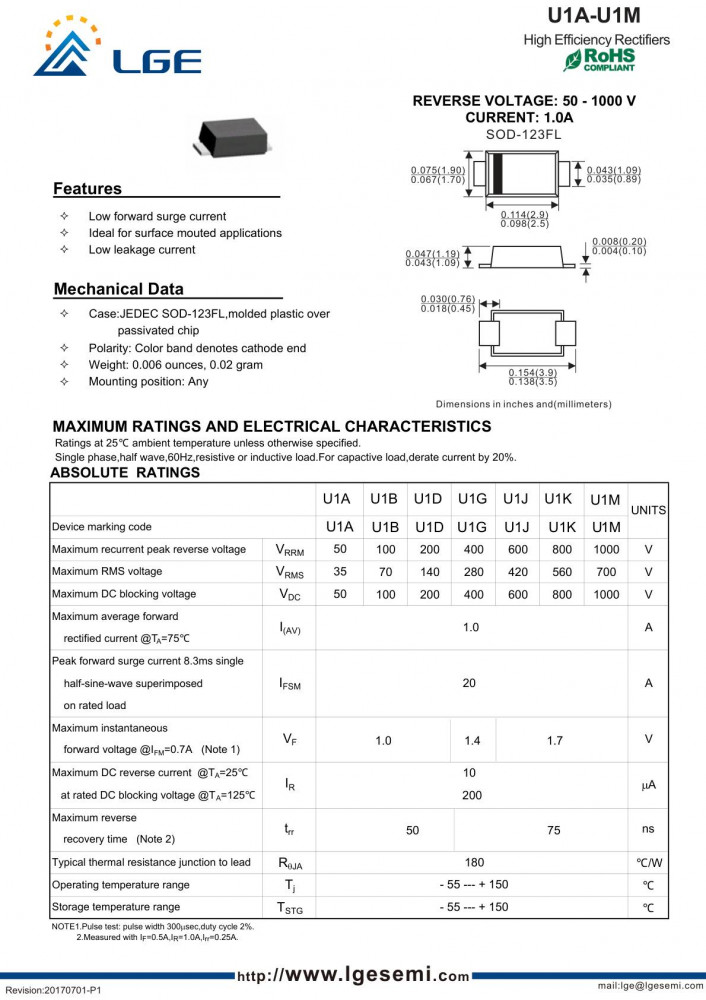 LGE U1M datasheet page 1