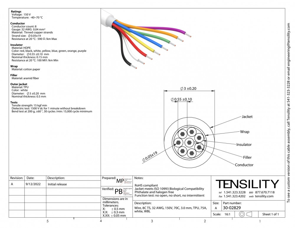 Tensility 30-02829 cable technical drawing