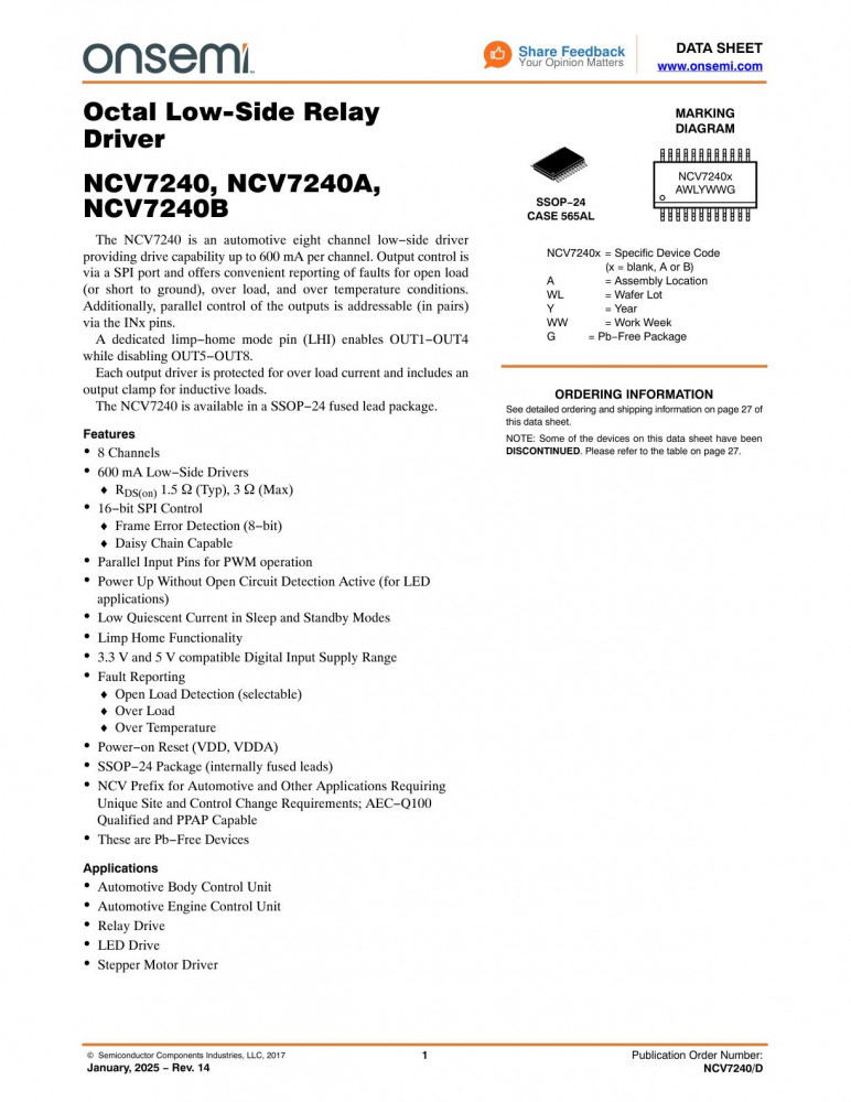 NCV7240 technical document page 1