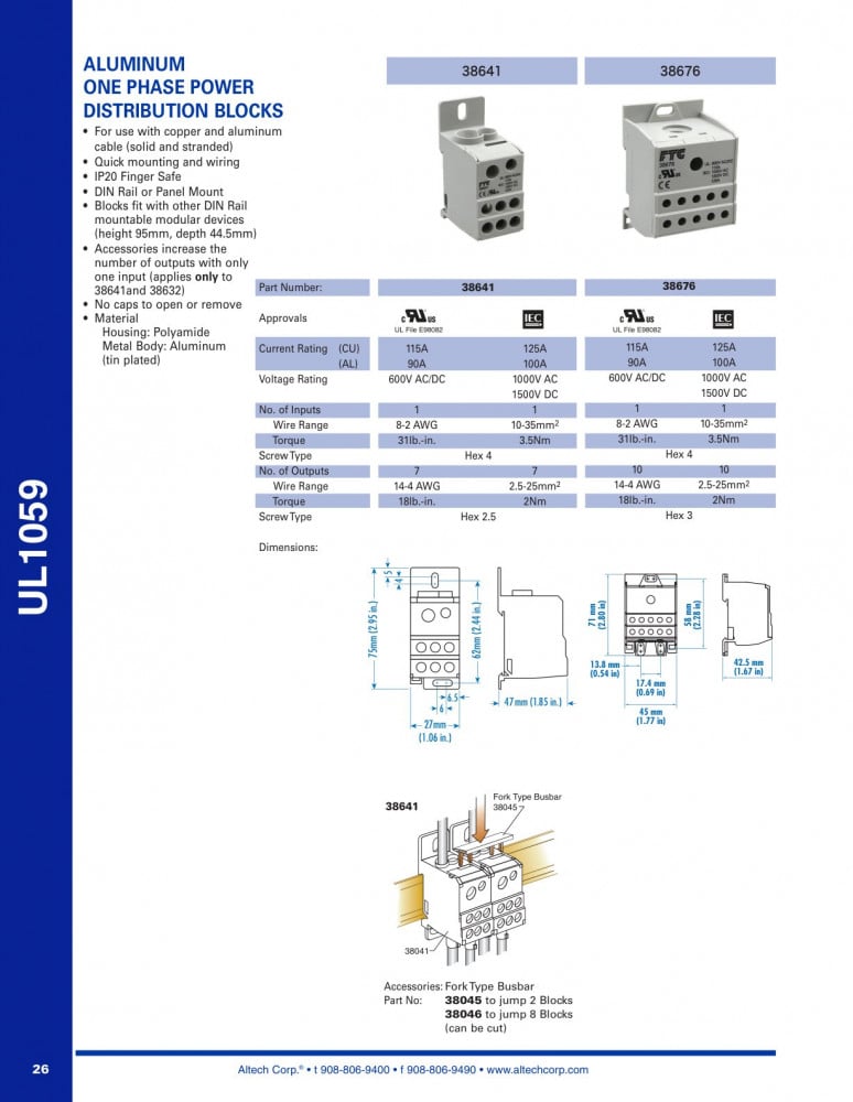 Altech power distribution block technical document page 1