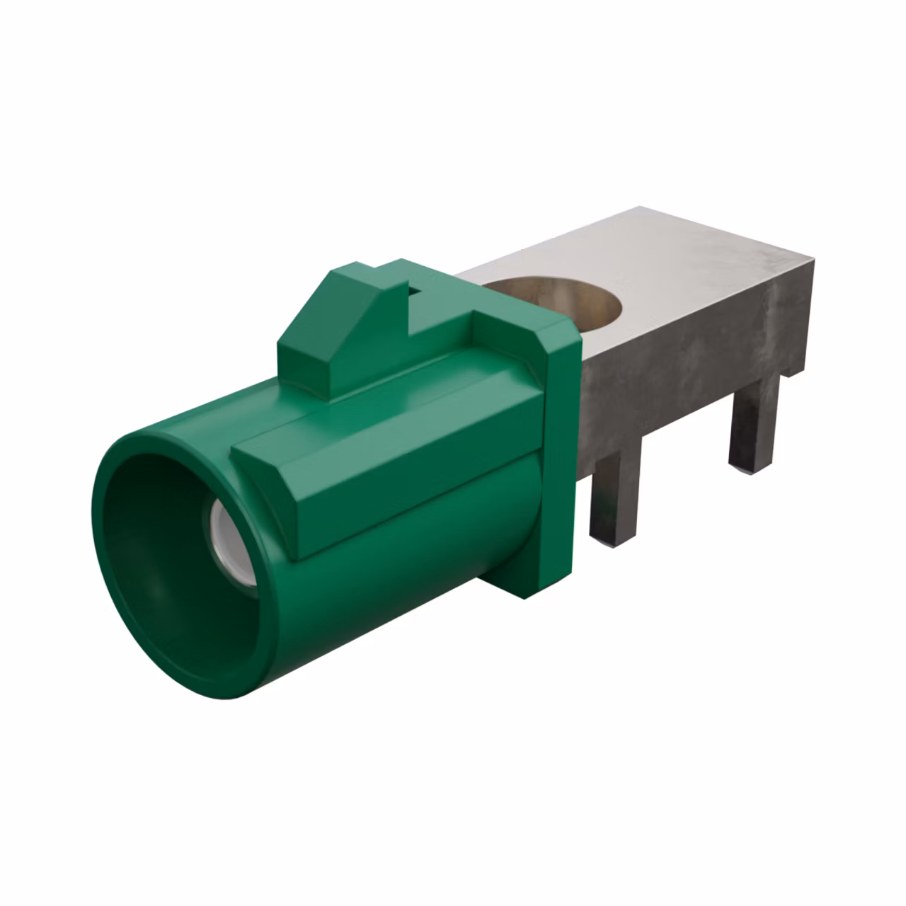 FAKRA Jack, Right-Angle, PCB Receptacle, Through Hole, Die Cast Body, Tin (Sn) Plated, Pin in Paste, Tape and Reel, Keying Code E, Green, 50 Ohms for sale