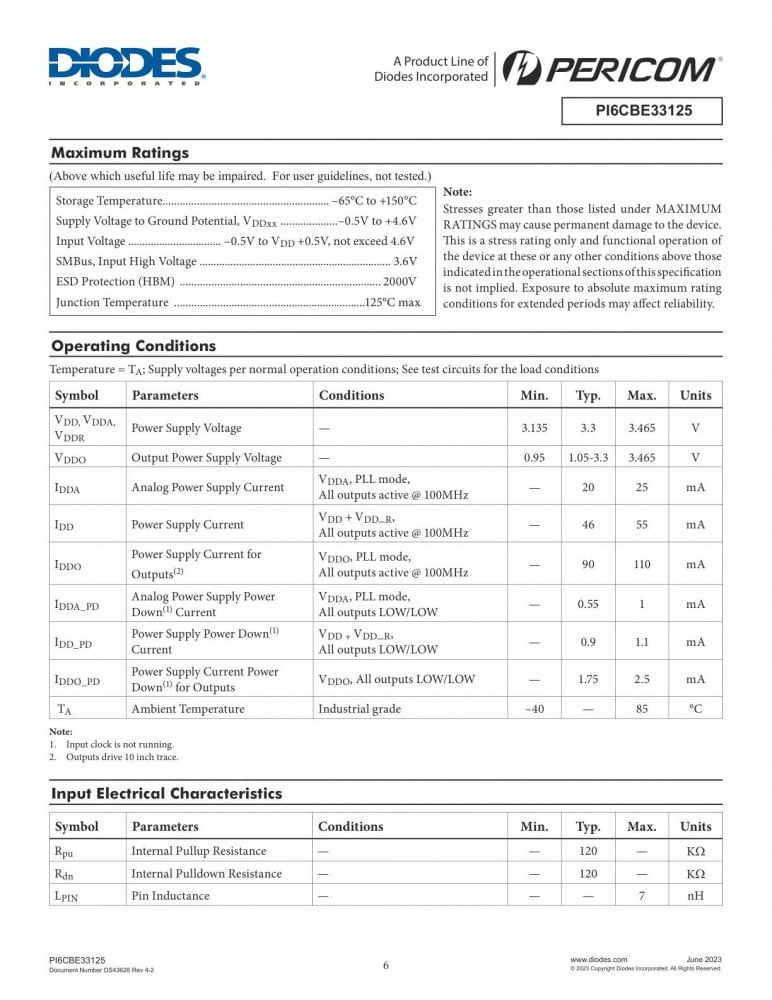 PI6CBE33125 datasheet page 6