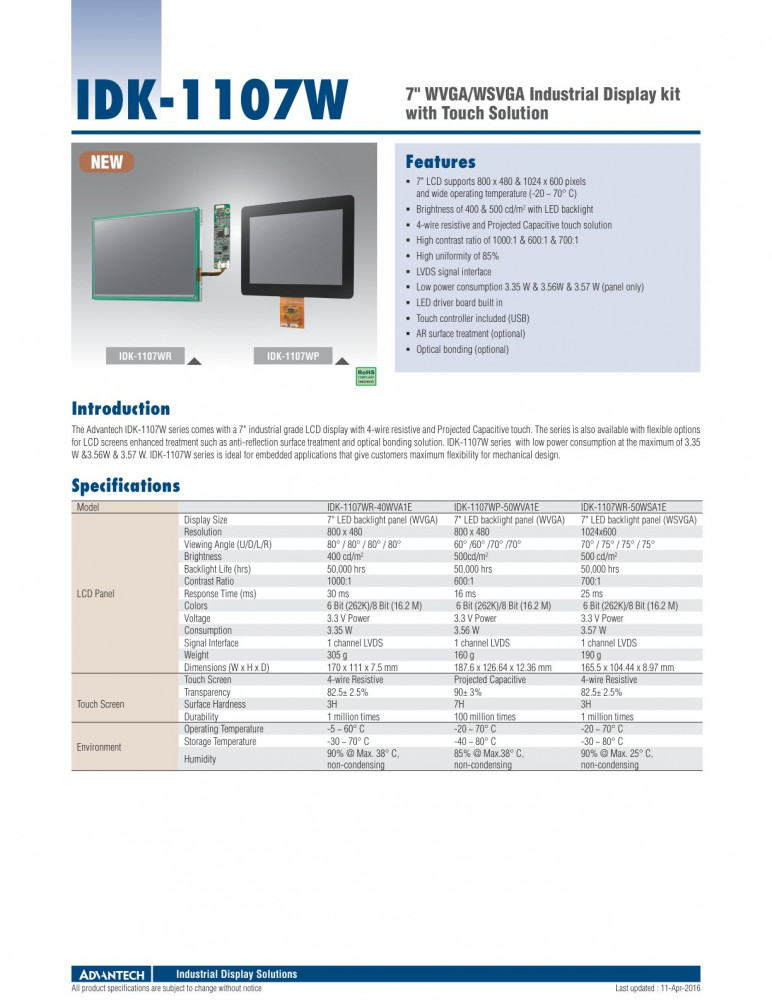 IDK-1107W technical document page 1