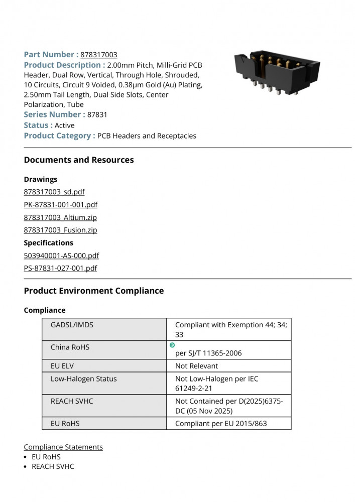 MOLEX 878317003 technical document preview page 1