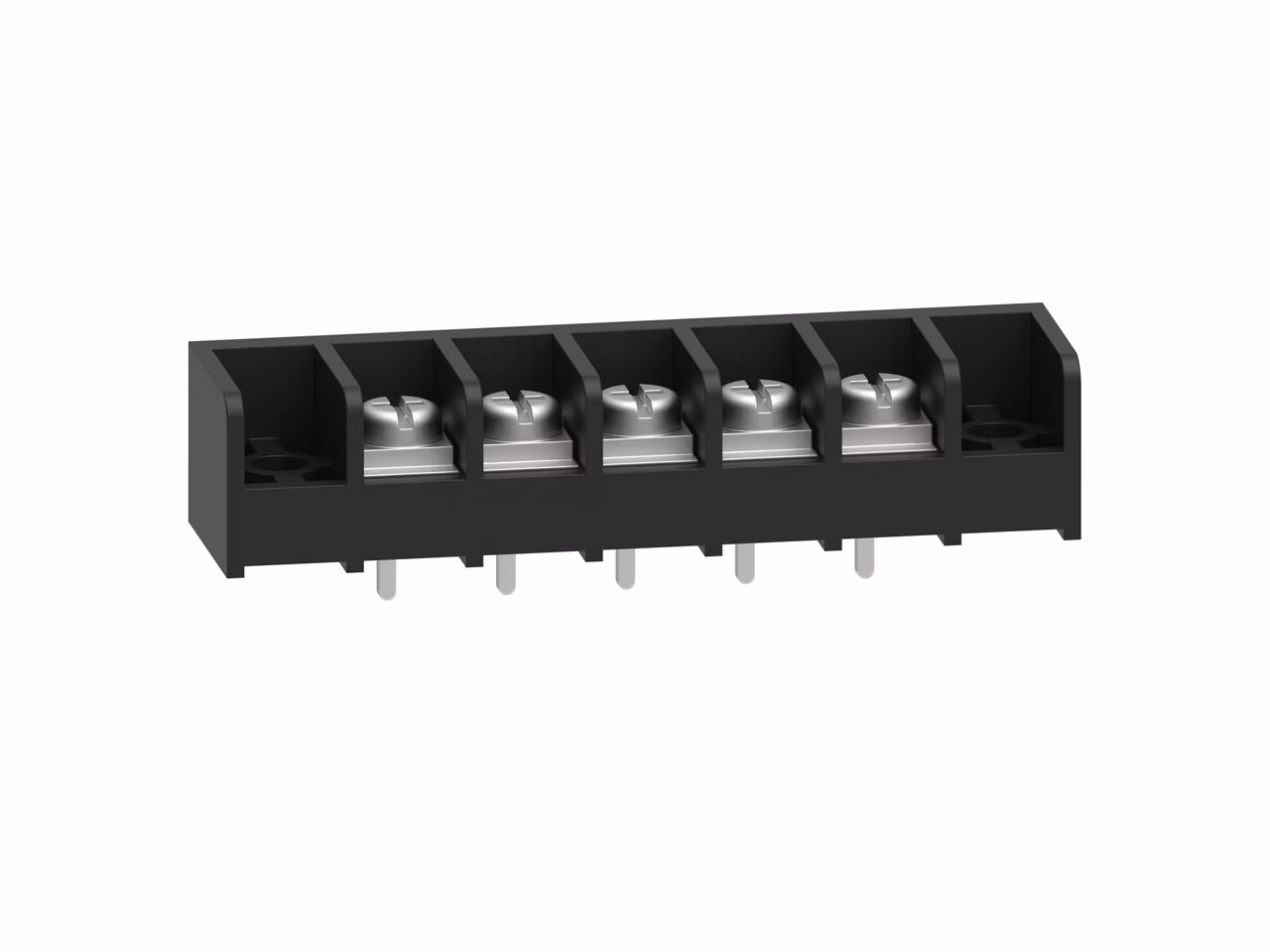 8.26mm Pitch, Single Row, Tri-Barrier Terminal Strip, with Mounting Ends, Black, Steel Screws, 5 Circuits for sale
