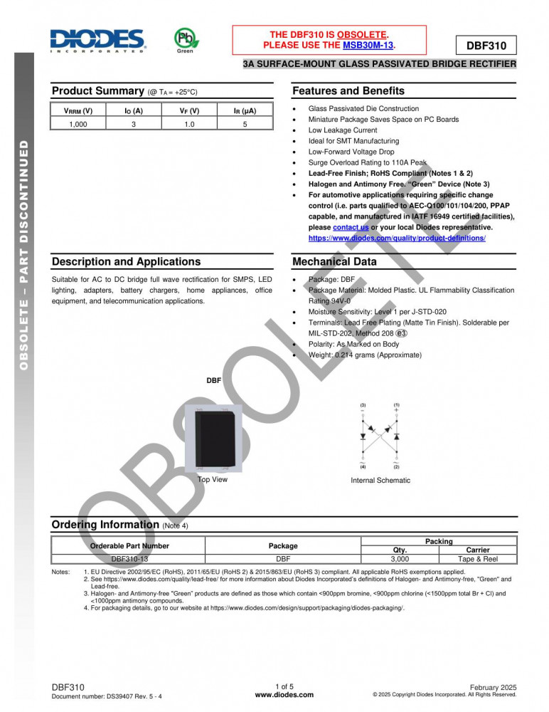 DBF310-13 datasheet page 1