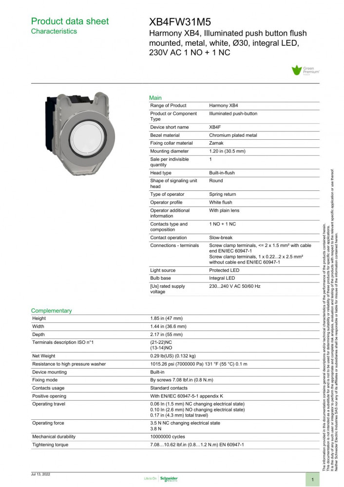 XB4FW31M5 technical document page 1