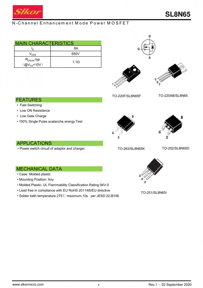 SL8N65F datasheet page 1