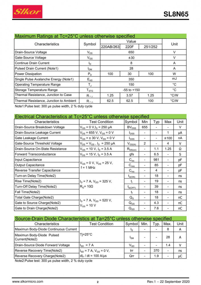 SL8N65F datasheet page 2