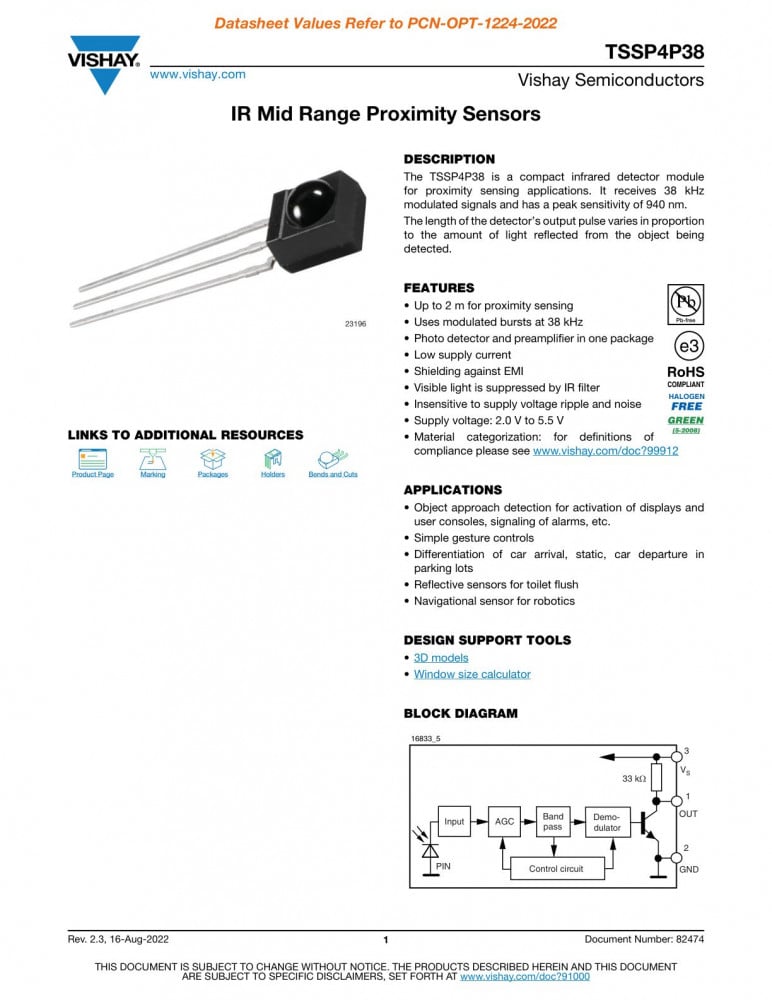 TSSP4P38 datasheet page 1