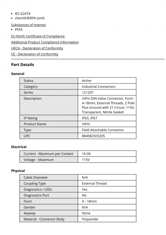 Molex S28 DIN valve connector packaging specification, page image 2