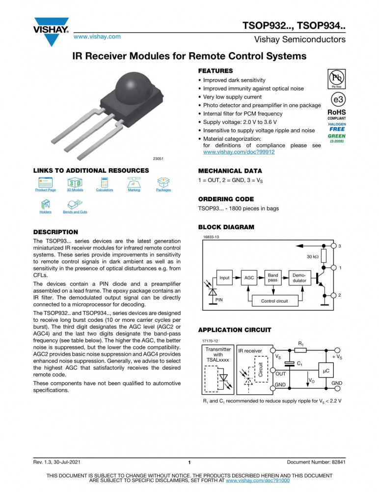 TSOP93440 datasheet page 1