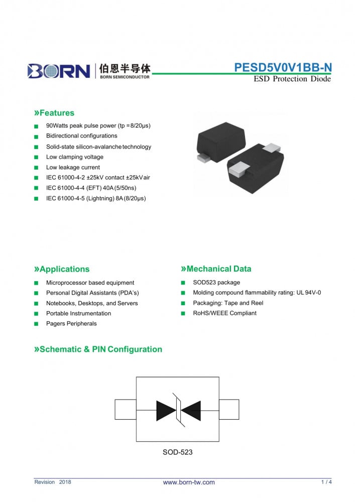 PESD5V0V1BB-N datasheet page 1