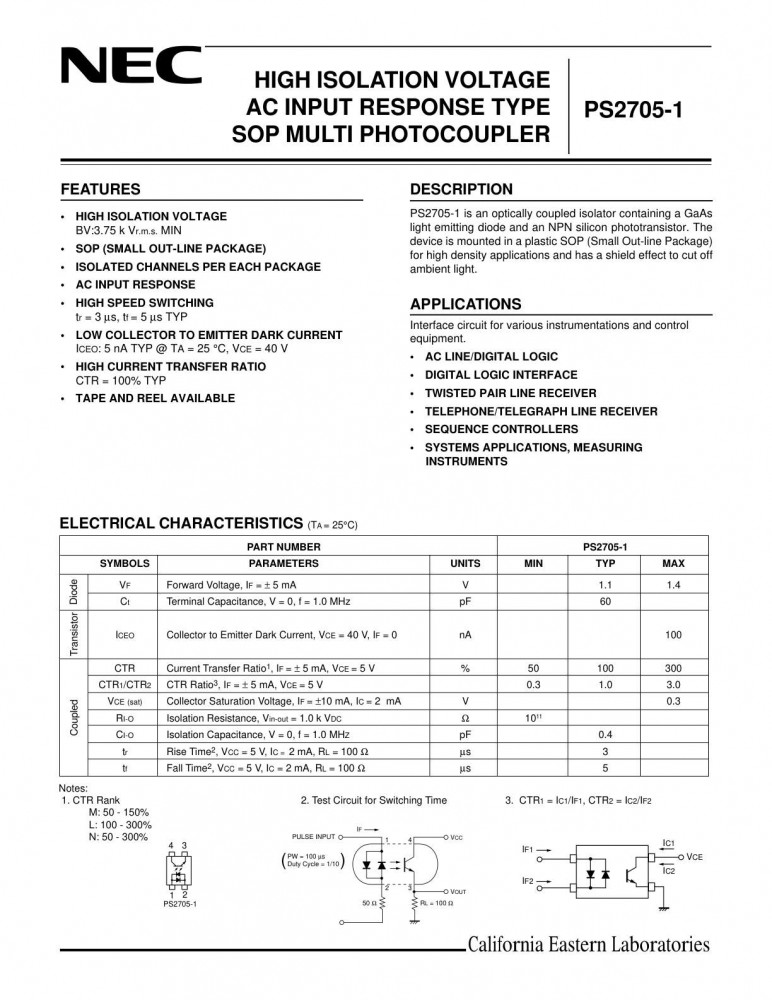 PS2705-1 datasheet page 1