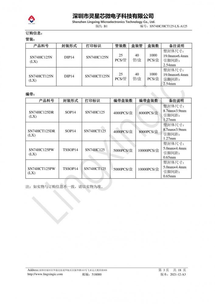 SN74HC125PW(LX) datasheet page 3