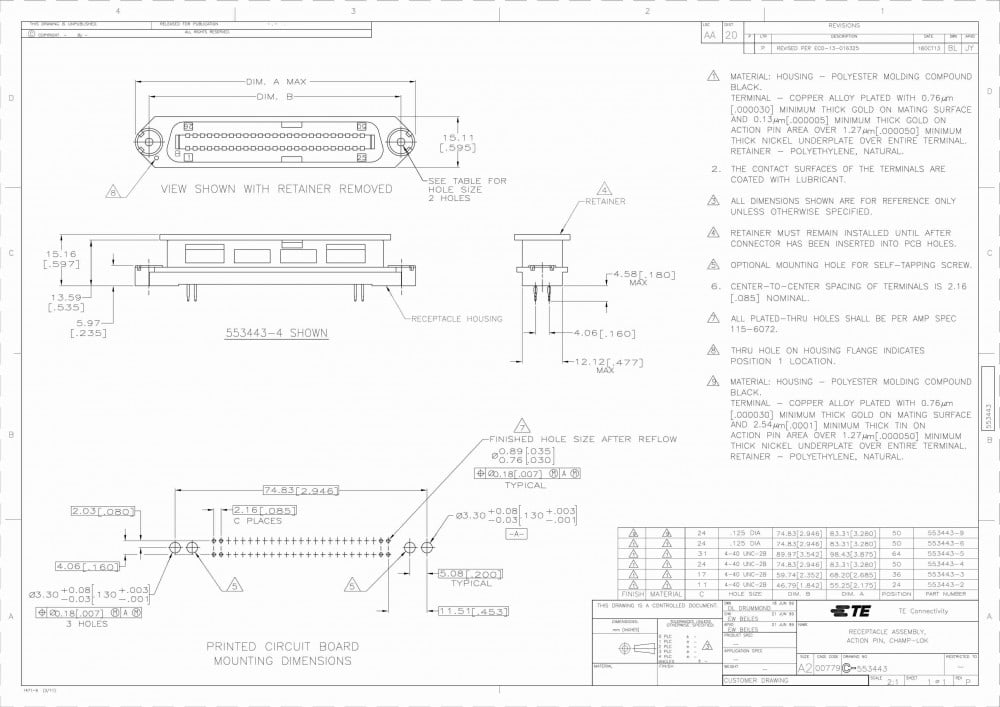 TE Connectivity 553443-3 controlled drawing page